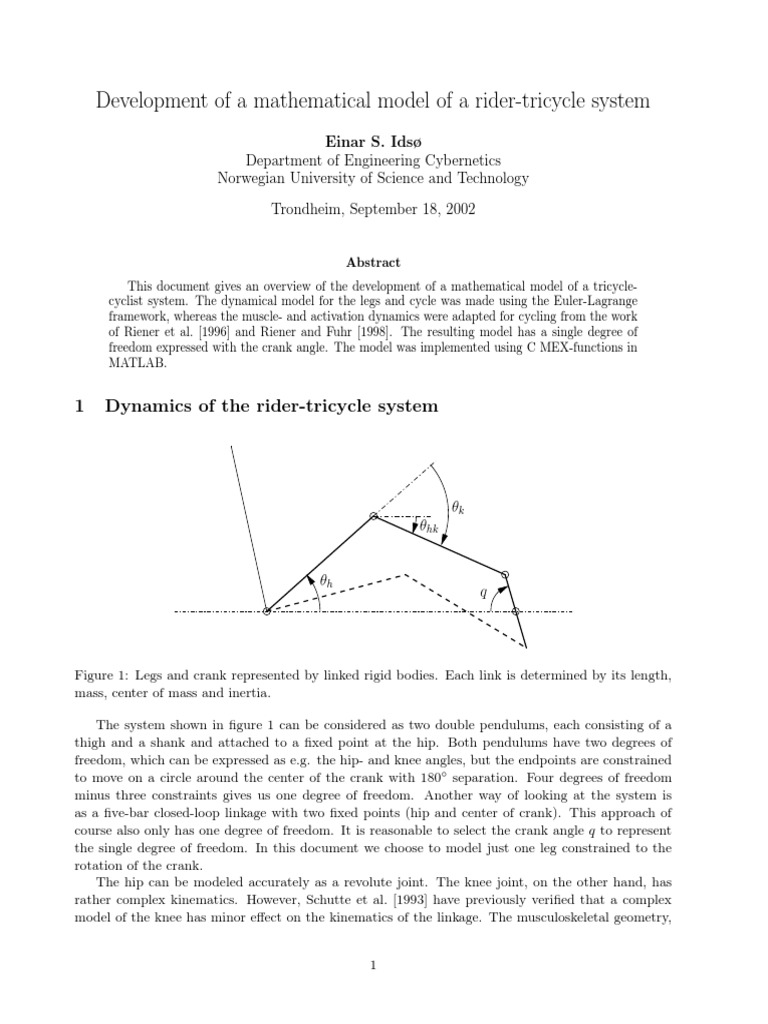 Development of A Mathematical Model of A Rider-Tricycle System | PDF ...