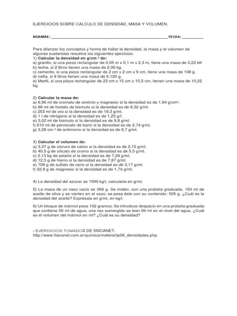 Ejercicios Sobre Calculo de Densidad