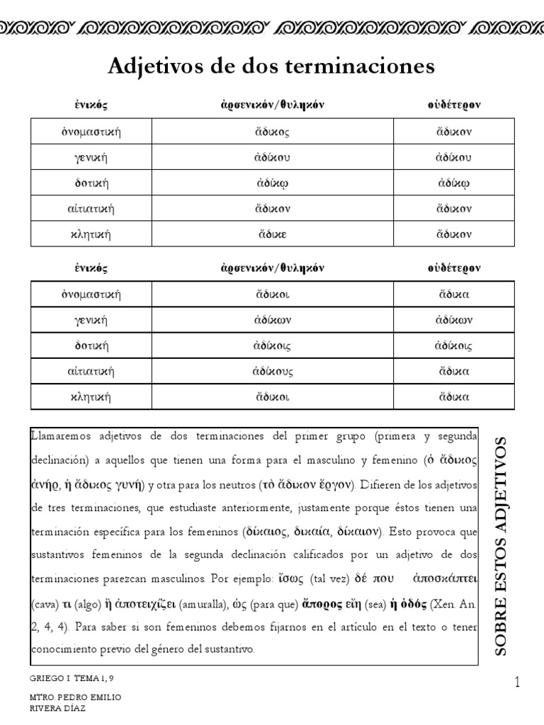 1, 0, 8 Adjetivos de Dos Declinaciones | PDF