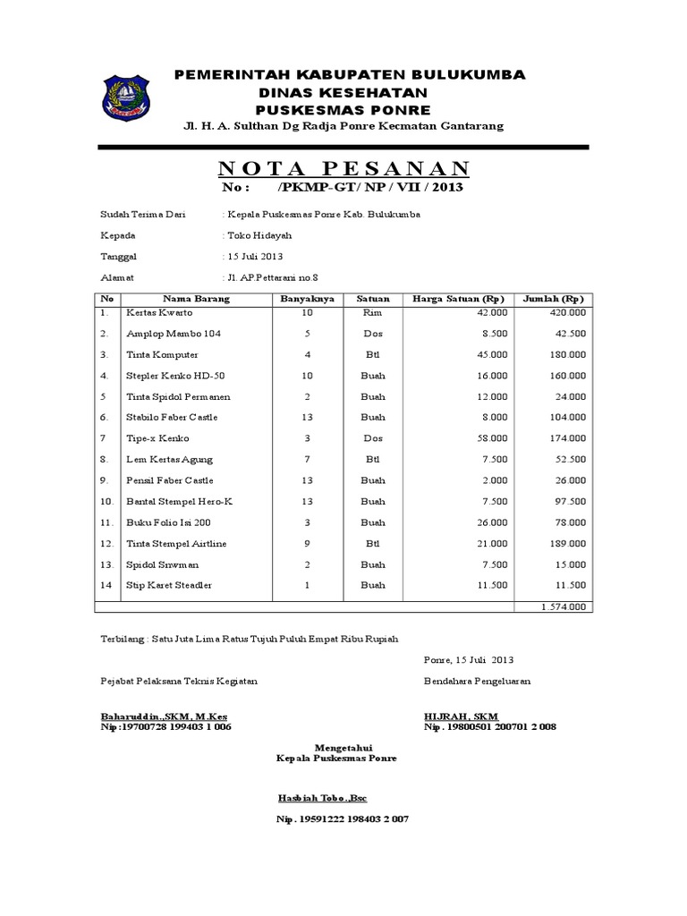 Nota Pesanan | PDF