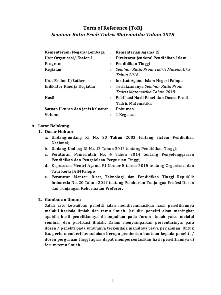 1.TOR Seminar Rutin Prodi Tadris Matematika | PDF