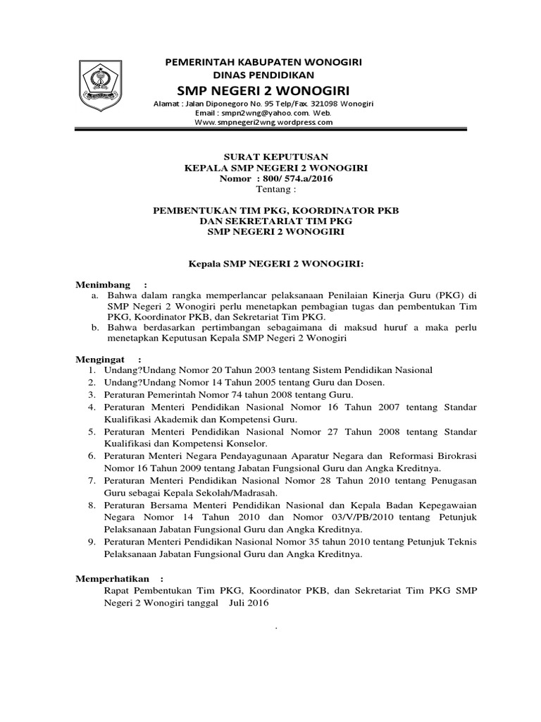 Contoh SK Tim PKG | PDF