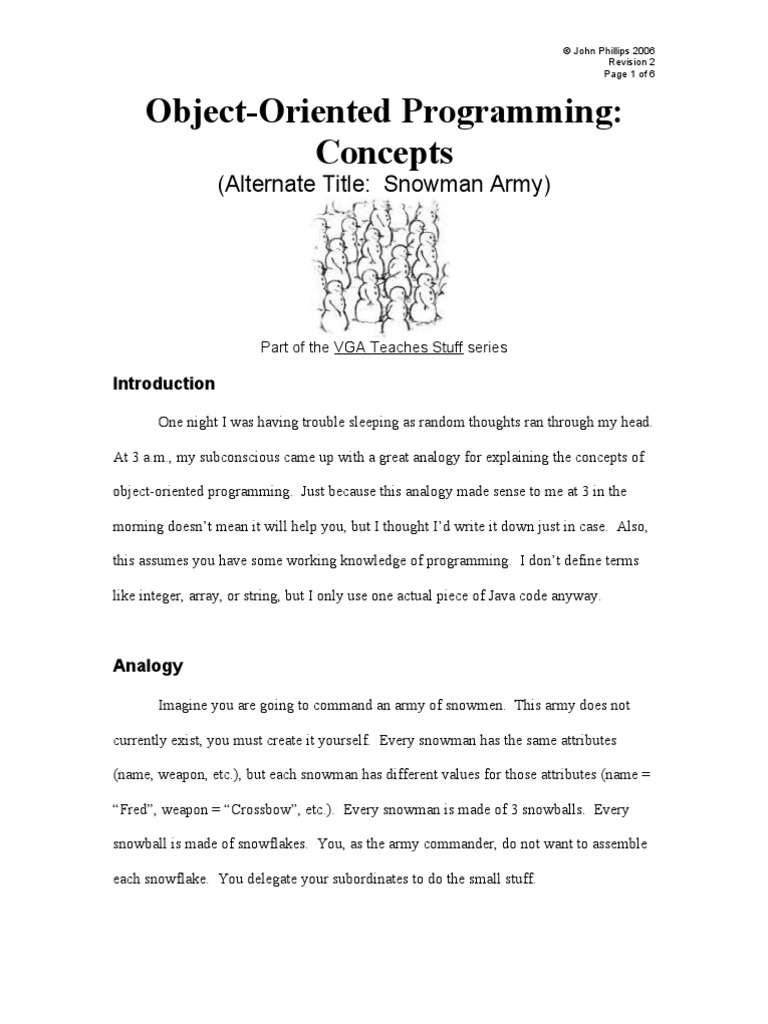 Object-Oriented Programming: Concepts: (Alternate Title: Snowman Army) | PDF | Inheritance ...