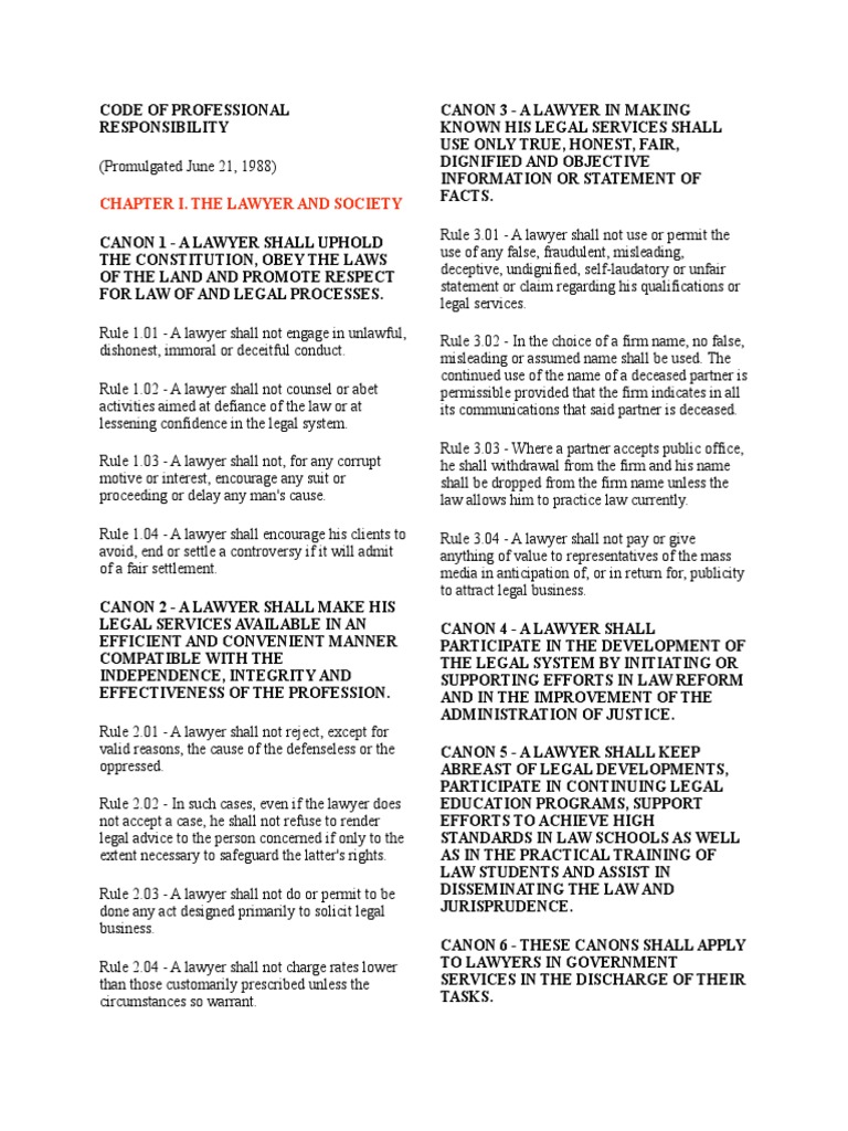 Code of Professional Responsibility | PDF | Practice Of Law | Lawyer
