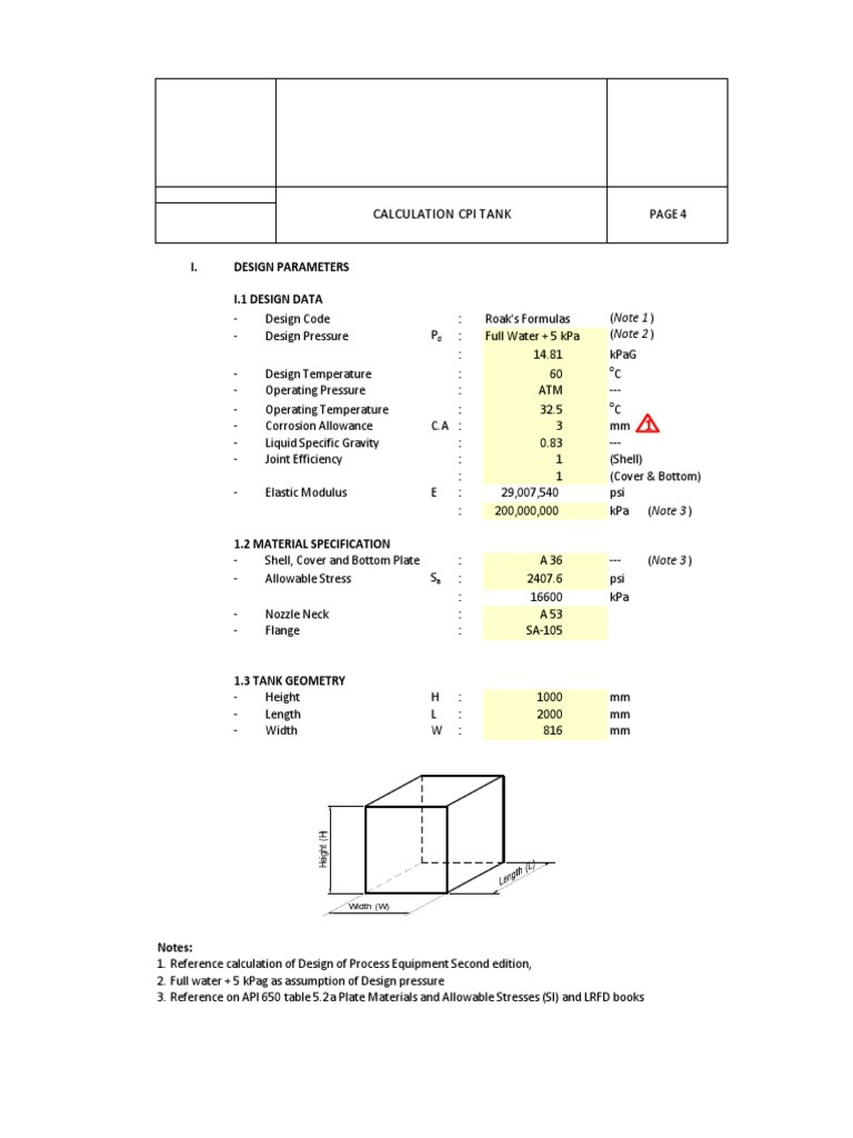 Calculation Cpi Tank: I. Design Parameters I.1 Design Data | PDF