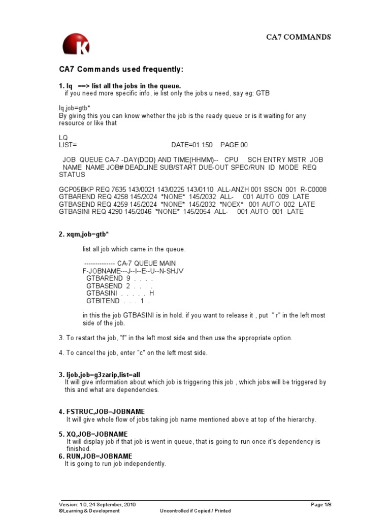 Ca7 Commands Used Frequently Inputoutput Subroutine 