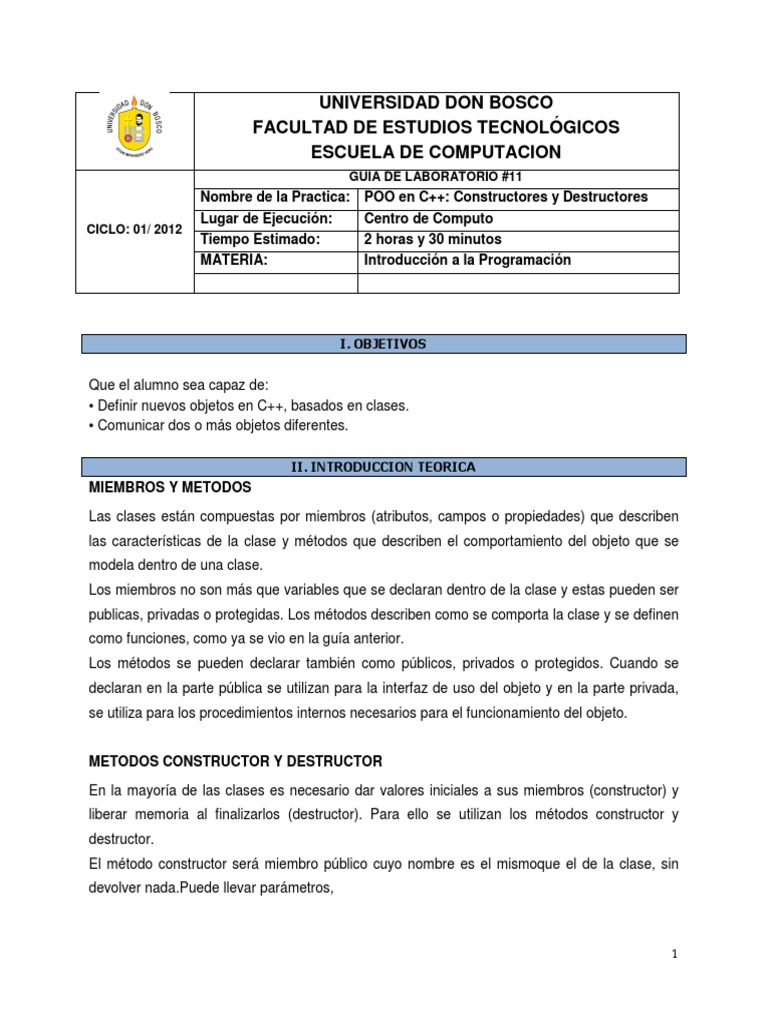Constructores Y Destructores Pdf Pdf Objeto Informática C