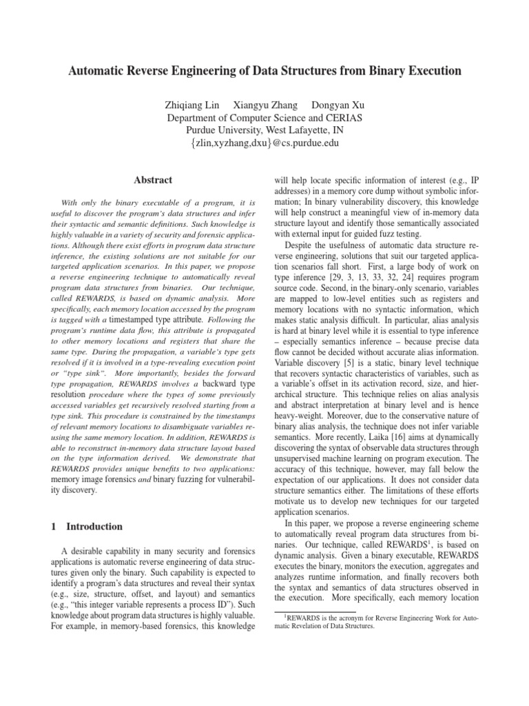Automatic Reverse Engineering of Data Structures From Binary Execution | PDF | Data Type ...
