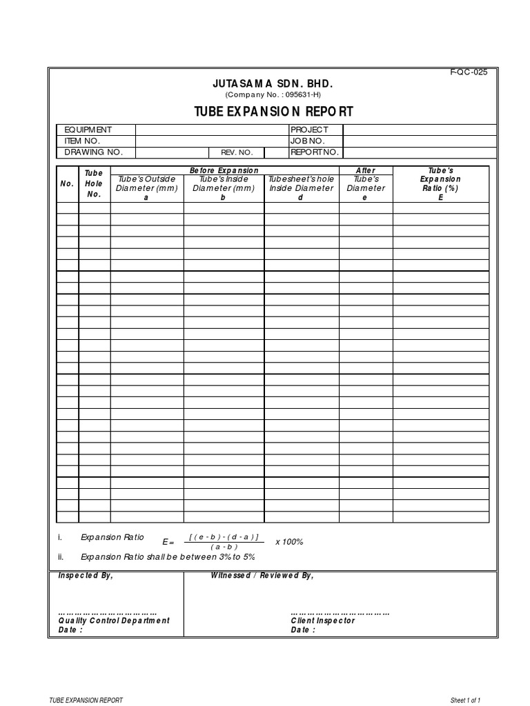 Tube Expansion Report Overview | PDF