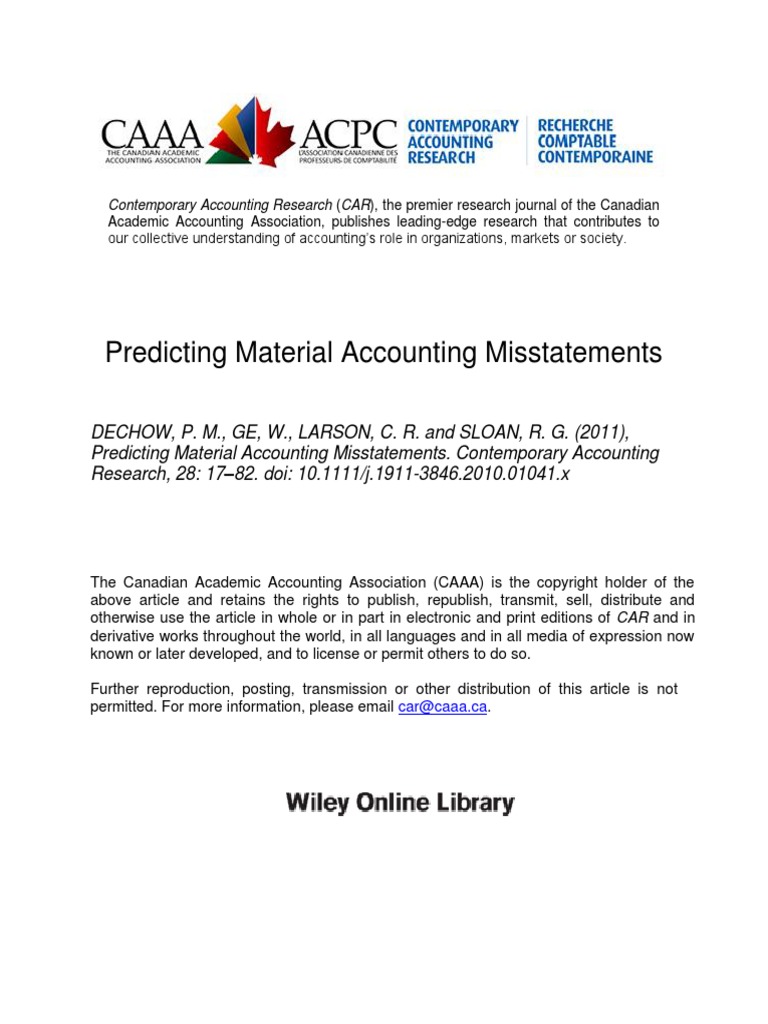 DECHOW Et Al-2011-Contemporary Accounting Research PDF | PDF | U.S ...