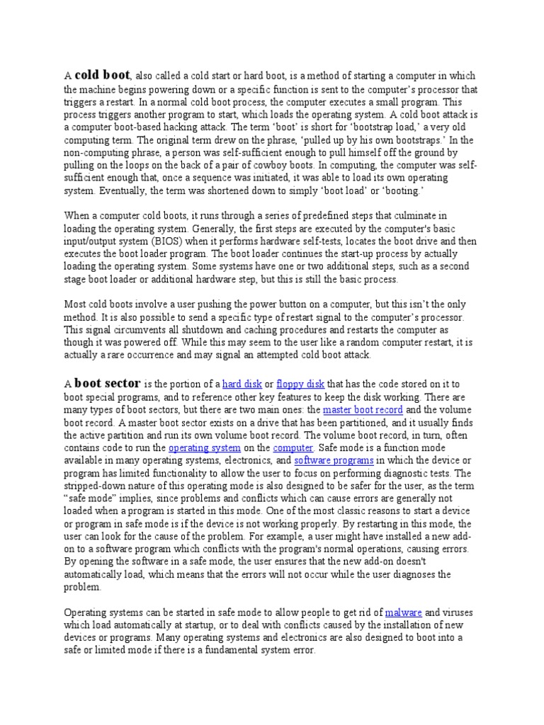 Cold Boot: Hard Disk Floppy Disk Master Boot Record | PDF | Booting ...