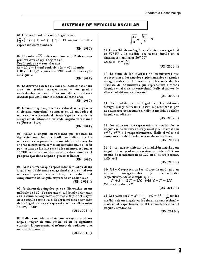 Sistemas de Medicion Angular PDF | PDF | Medida Geométrica | Ángulo Sistemas de Medicion Angular PDF | PDF | Medida Geométrica | Ángulo