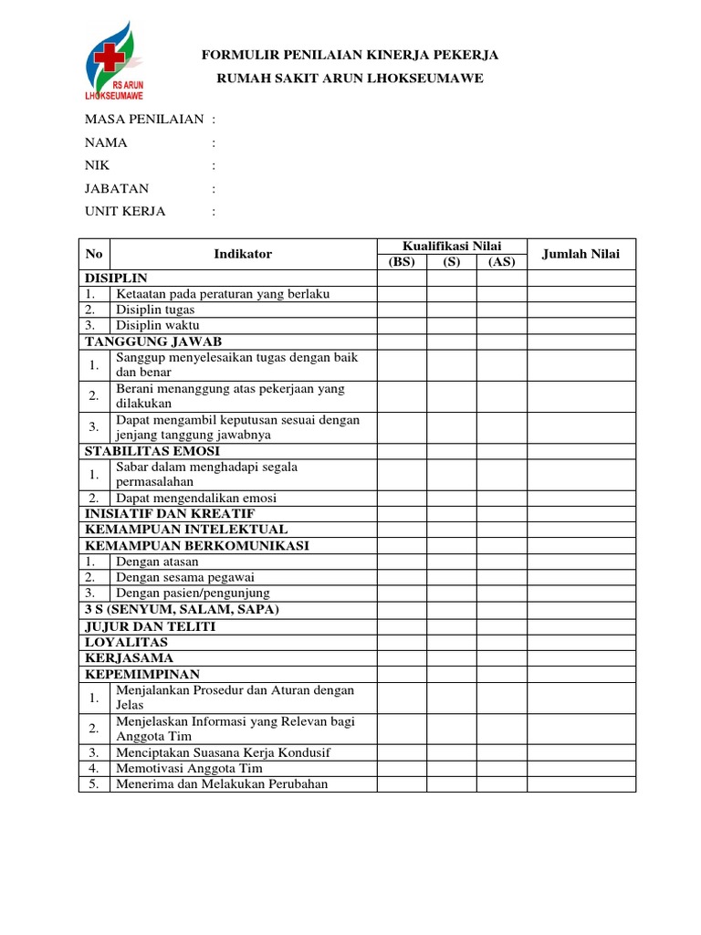 Formulir Penilaian Kinerja | PDF