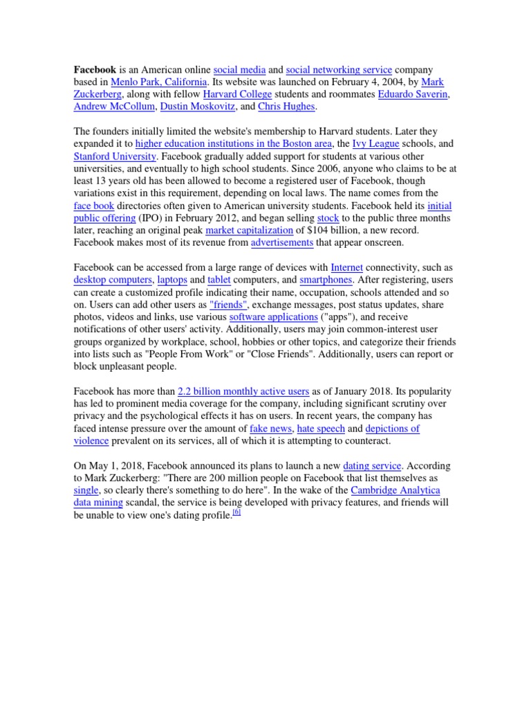 Facebook Is An American Online | PDF | Facebook | Cyberspace