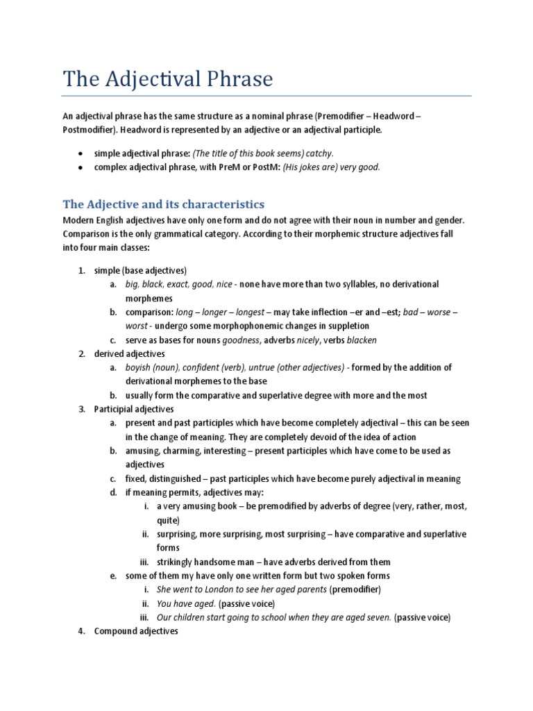 The Adjectival Phrase: The Adjective and Its Characteristics | PDF ...