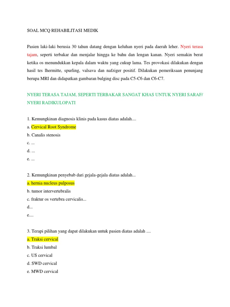 Soal MCQ Rehabilitasi Medik | PDF