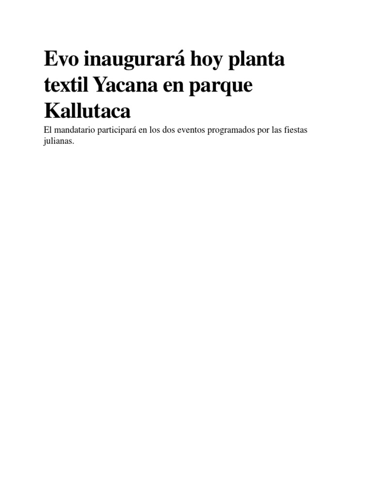 Inauguran Planta Textil Yacana | PDF | Industria textil | Bolivia