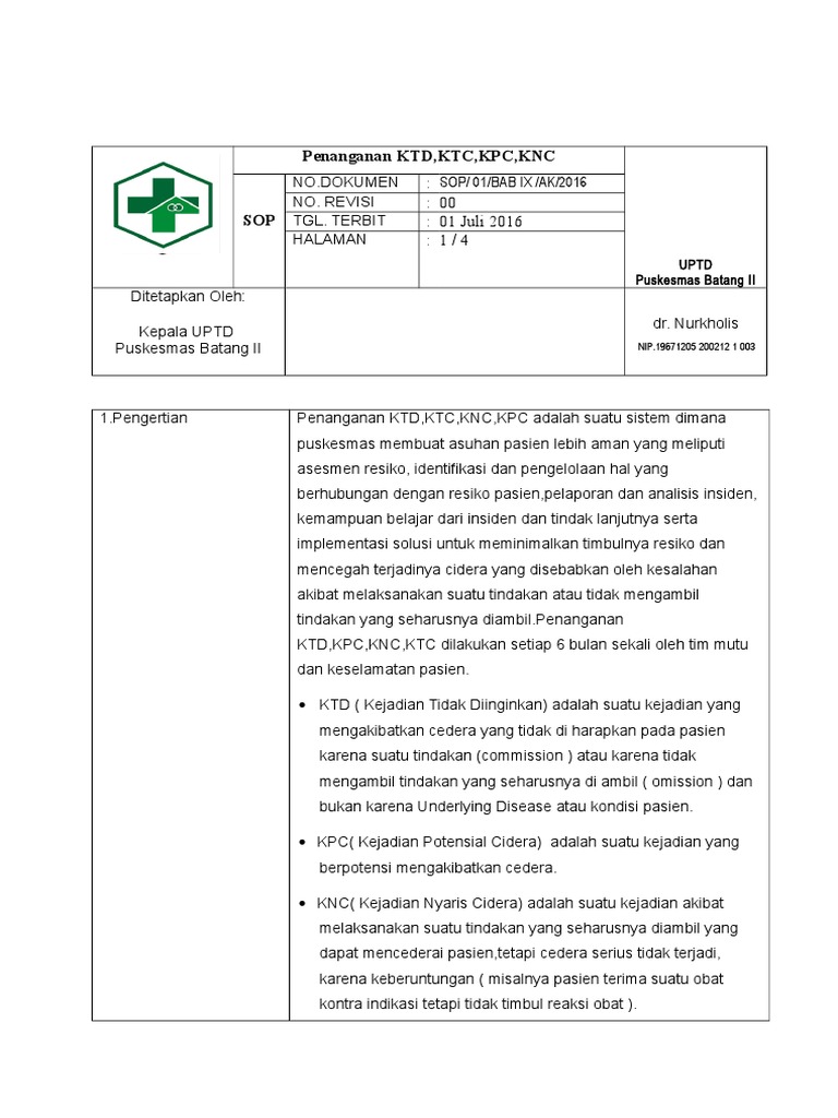 Sop Penanganan KTD, KTC, KPC, KNC | PDF | Pengembangan Diri