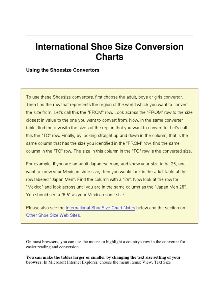 International Shoe Size Conversion Charts | PDF | Footwear | Softlines ...