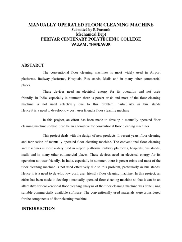 Floor Clening Machine Abstract | PDF | Machines | Bus