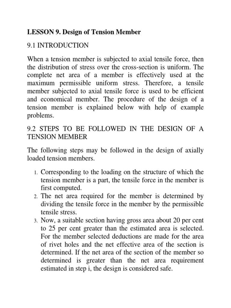 Design of Tension Member-LESSON 9 | PDF | Tension (Physics) | Stress ...