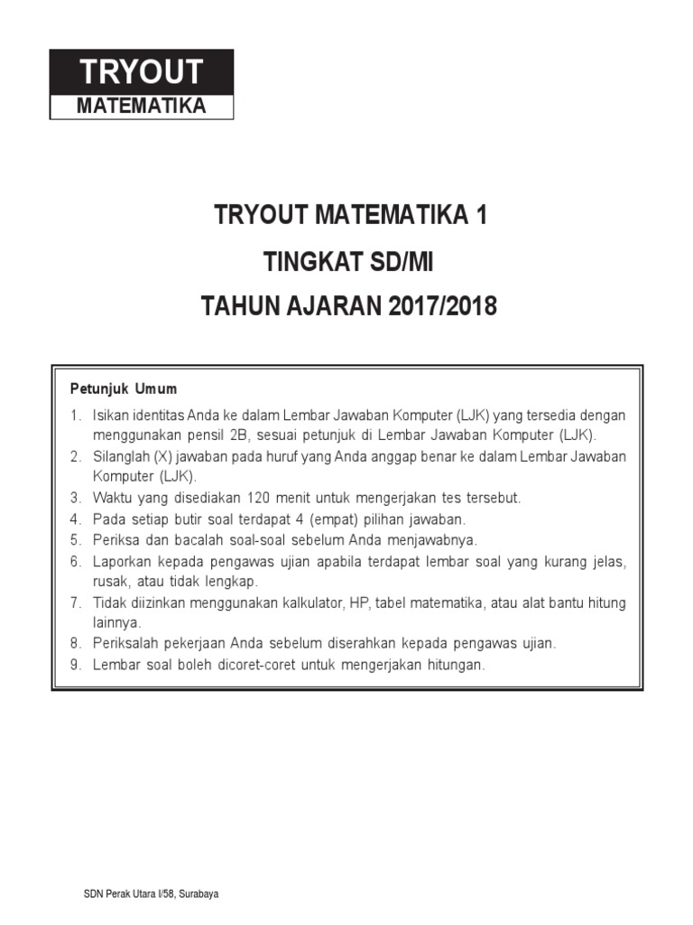 Tryout 1 Mat 2017 2018 | PDF