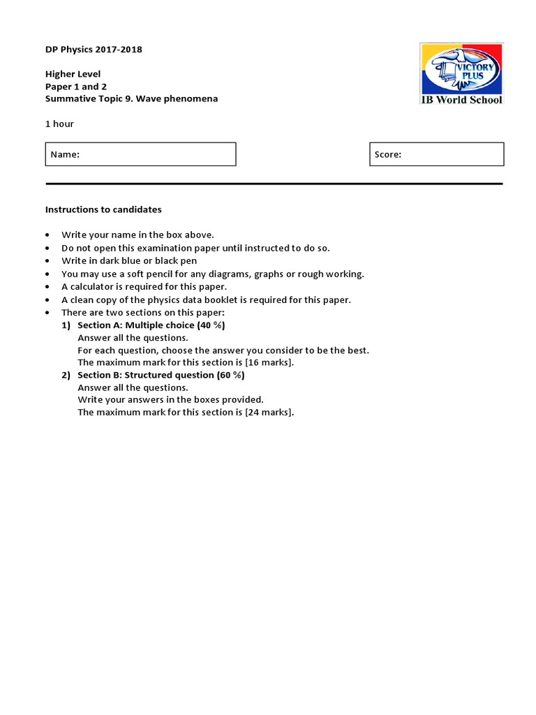 IB Physics Topic 9 - Paper 1 and 2 | PDF | Diffraction | Wavelength