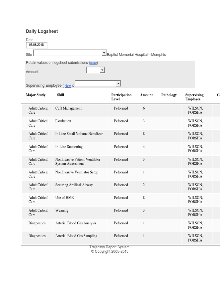 Daily Logsheet | PDF | Pulmonology | Medical Specialties