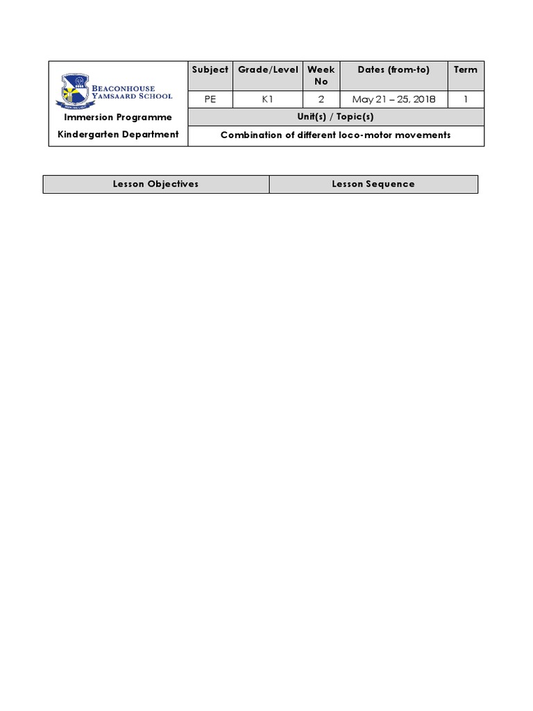 K1 Lesson Plan Week 2 | PDF | Lesson Plan | Education Theory