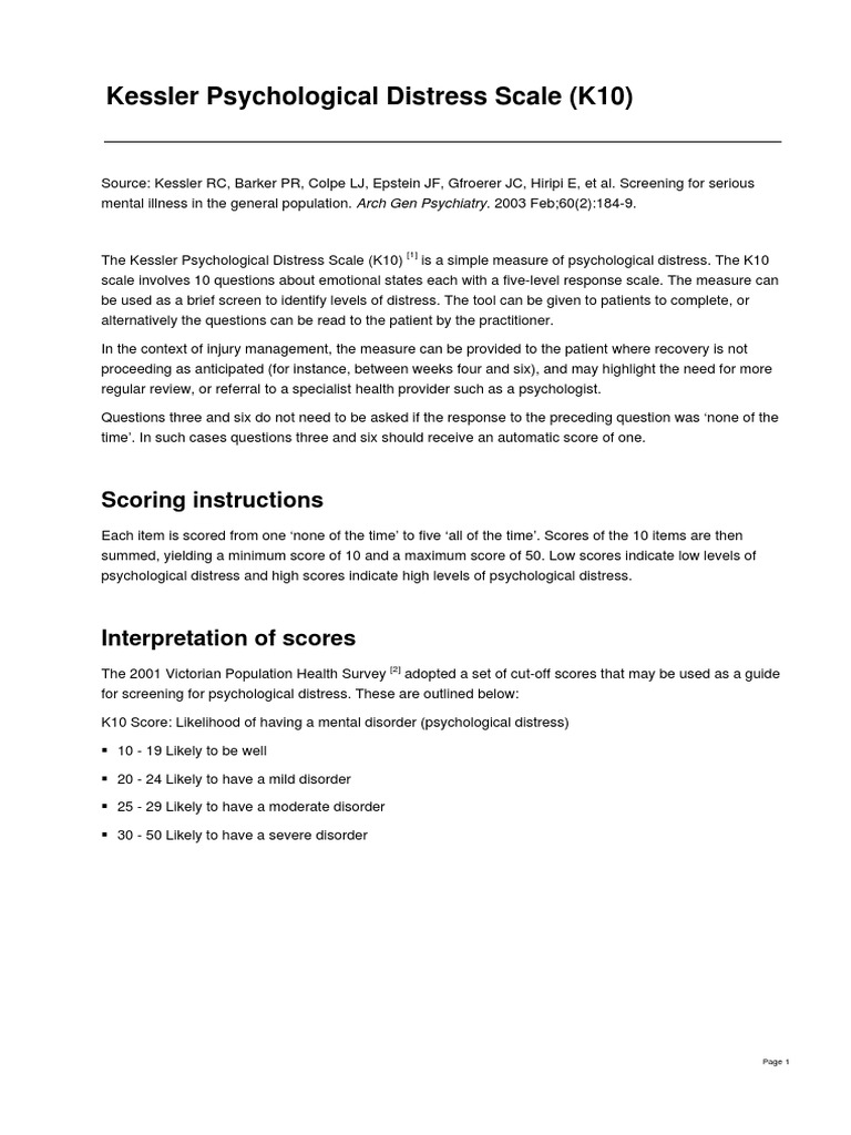 K-10 Kessler Psychological Distress Scale (KPDS) 2 | PDF | Mental ... K-10 Kessler Psychological Distress Scale (KPDS) 2 | PDF | Mental ...