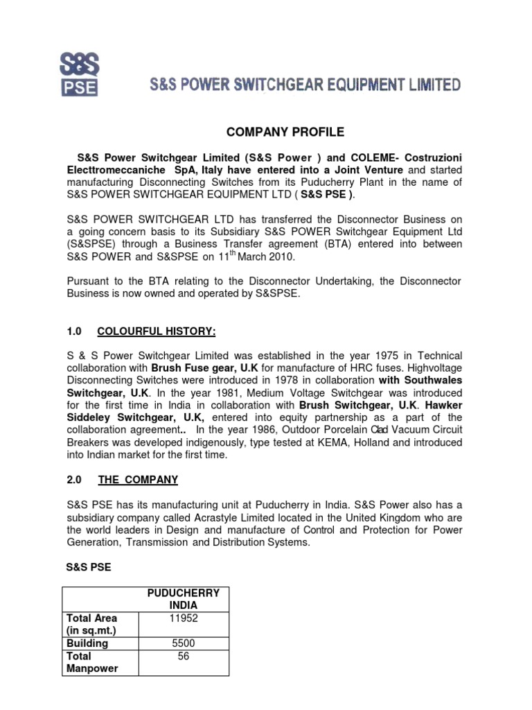 SS PSE Company Profile | PDF | Equipment | Electrical Engineering