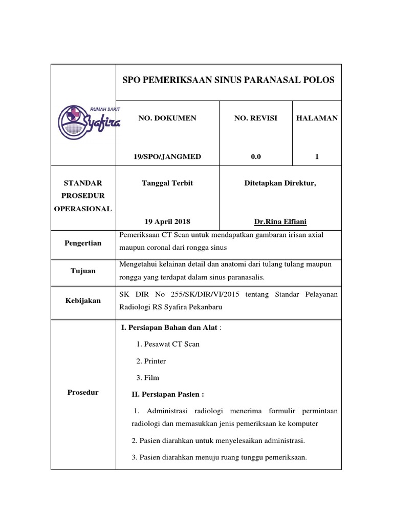 Sop Pemeriksaan CT Scan SPN | PDF