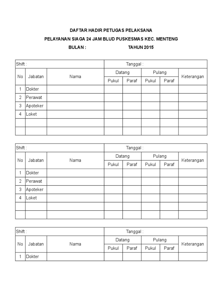 Form Absen PHL Ugd 24 Jam | PDF