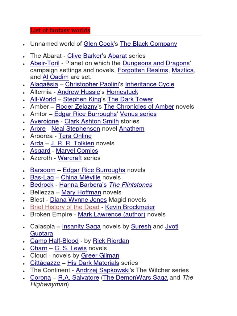 List of Fantasy Worlds: Brief History of The Dead | Download Free PDF ...