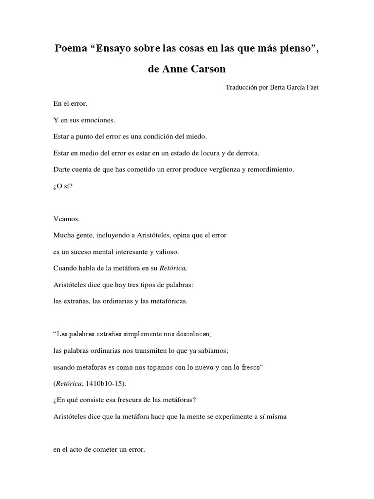 Poema Anne Carson y Ana Ilce | PDF | Metáfora | Aristóteles