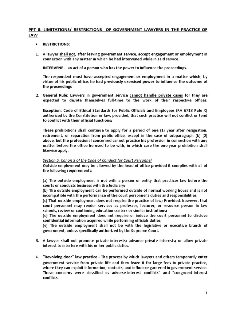 8: Limitations/ Restrictions of Government Lawyers in The Practice of ...