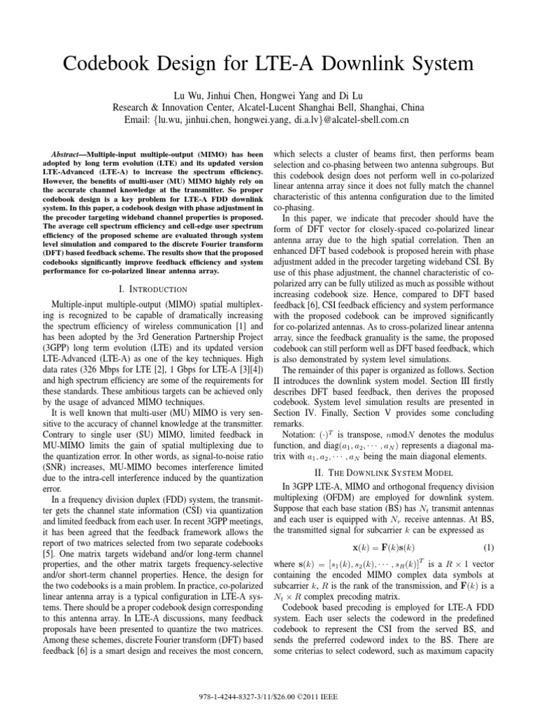Codebook Design For Lte Adv Pdf Mimo Matrix Mathematics
