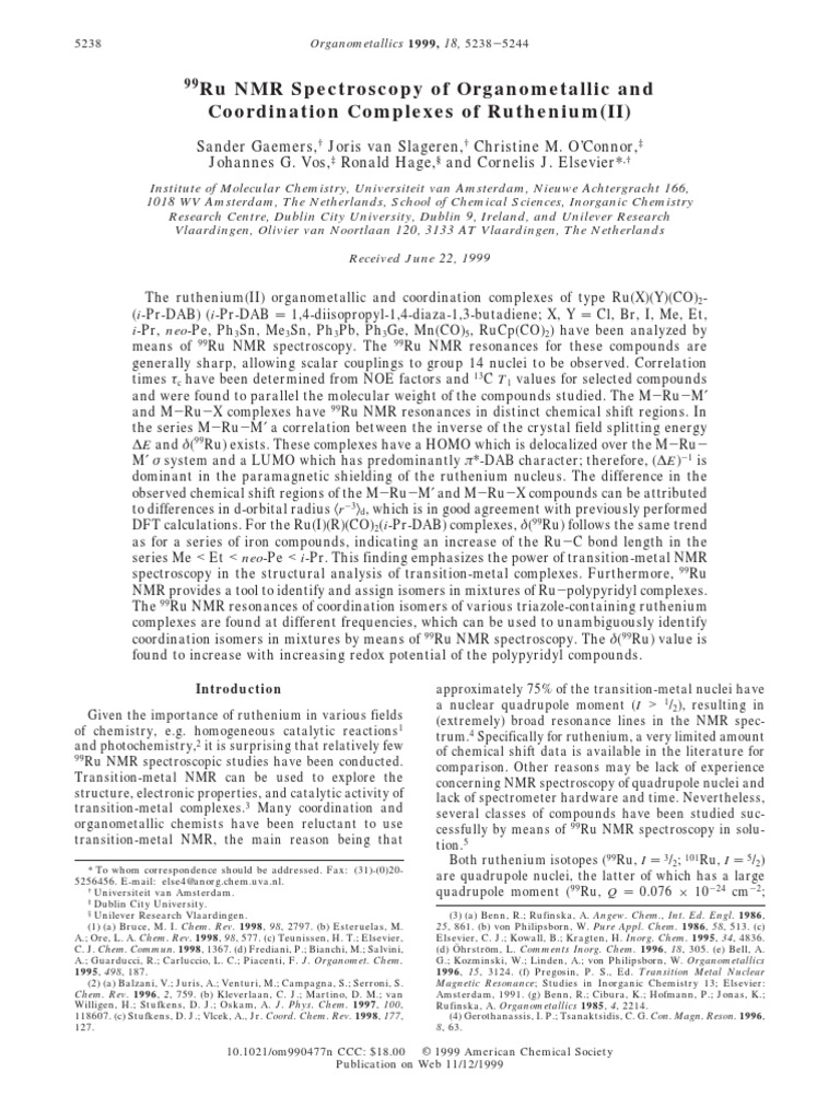 Ruteni o | PDF | Nuclear Magnetic Resonance Spectroscopy | Coordination ...