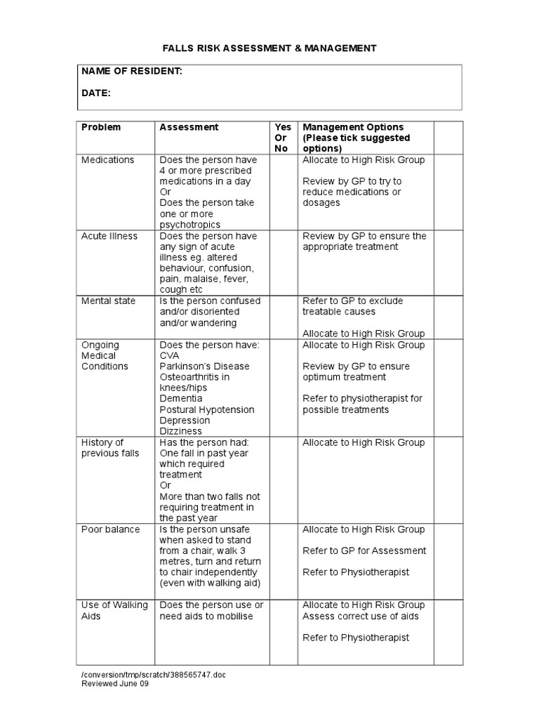 Fall Risk Assessment and Management Guide | PDF | Urinary Incontinence ...