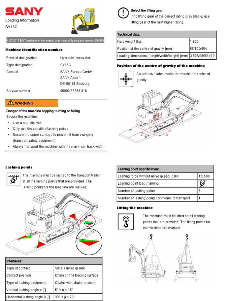 SY16 Loading Information | PDF | Machines | Gear