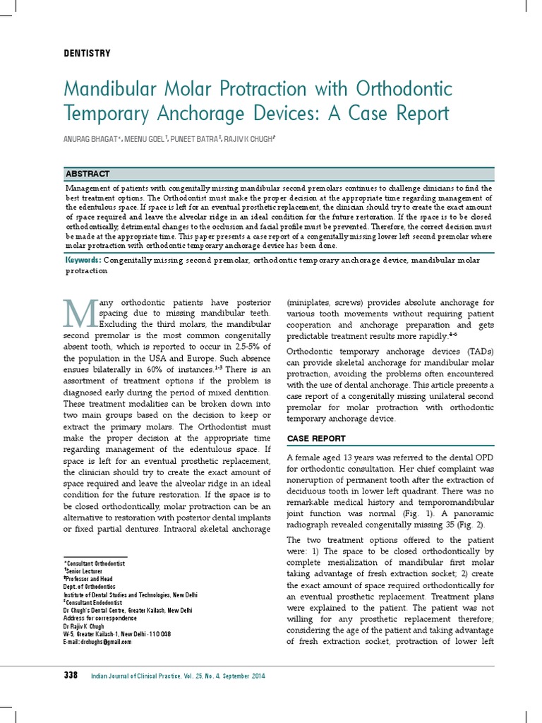 Mandibular Molar Protraction With Orthodontic Temporary Anchorage ...