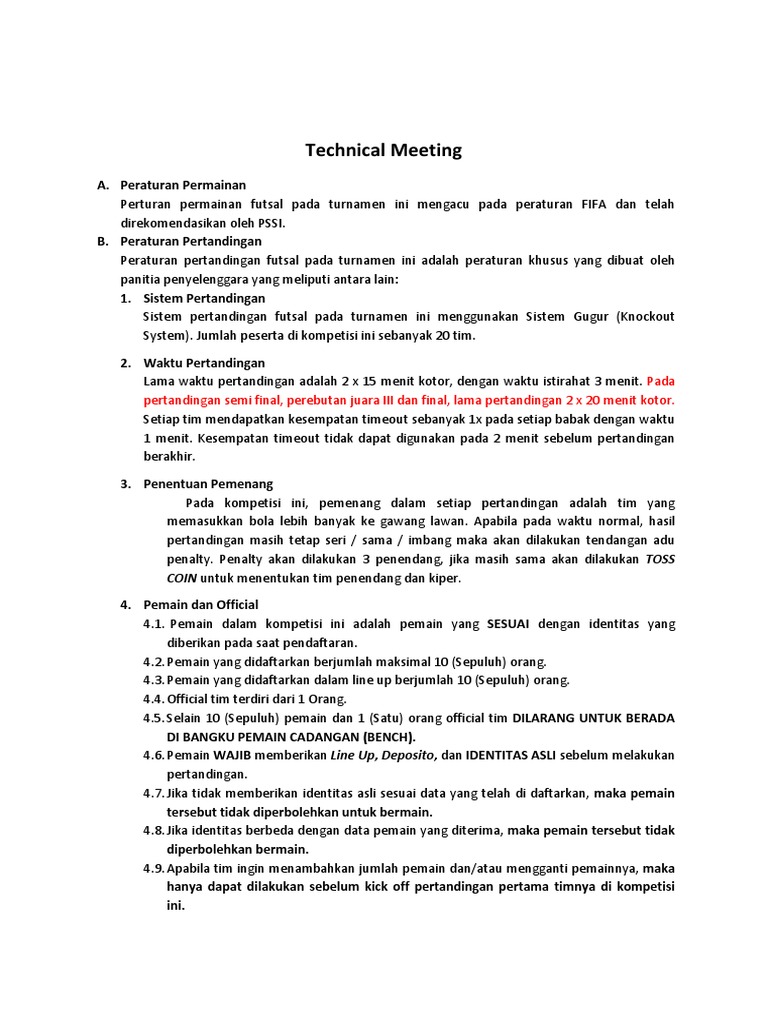 Technical Meeting: Pada Pertandingan Semi Final, Perebutan Juara III ...