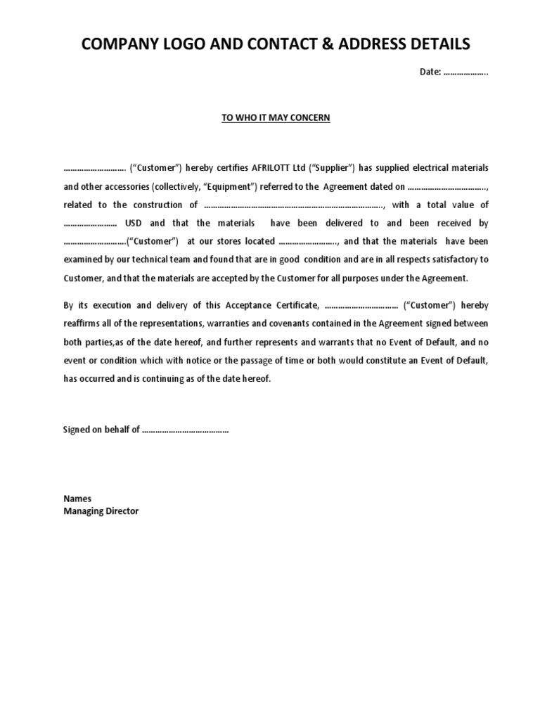 Certificate of Acceptance | PDF