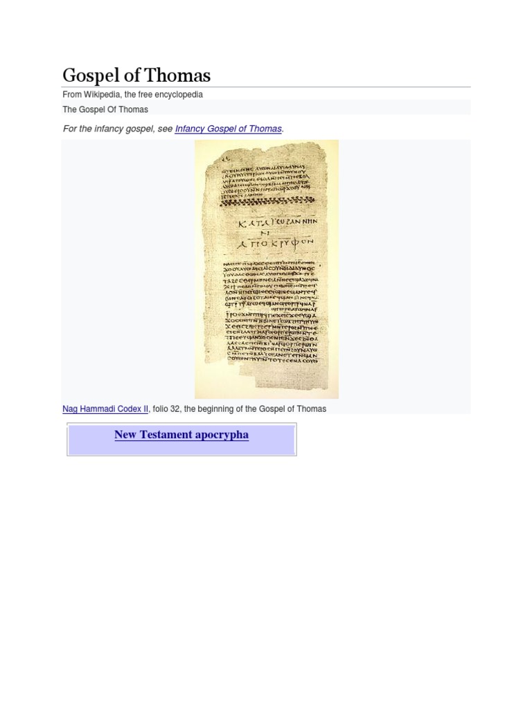 Gospel of Thomas | PDF | Gospel Of Thomas | Gospels