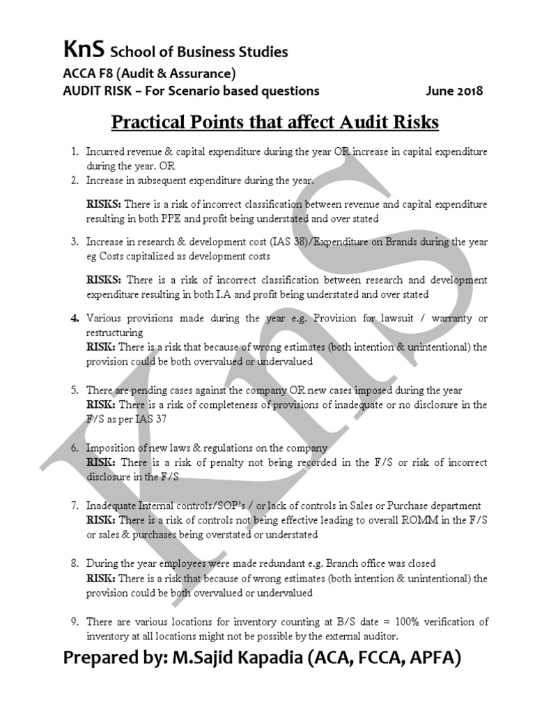 Audit Risks Associated with Various Accounting Scenarios | PDF | Going ...