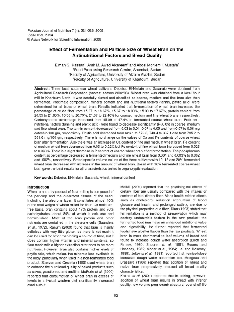 Fermented Wheat Bran | PDF | Breads | Dietary Fiber