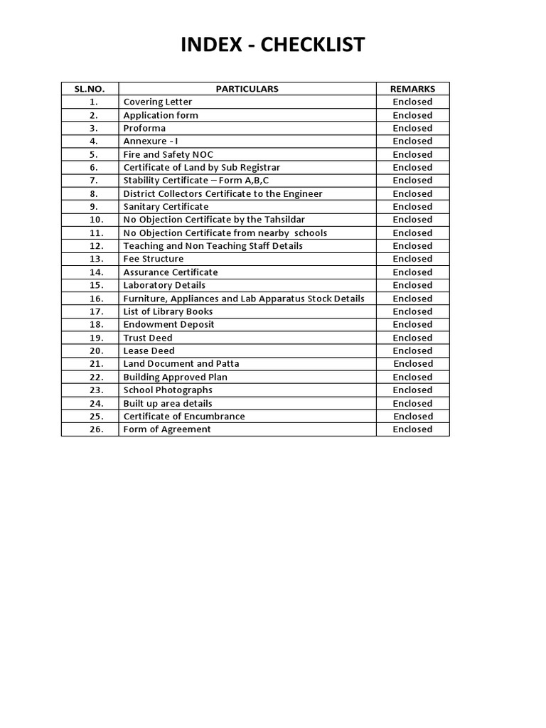 Index and Checklist For State Noc | PDF