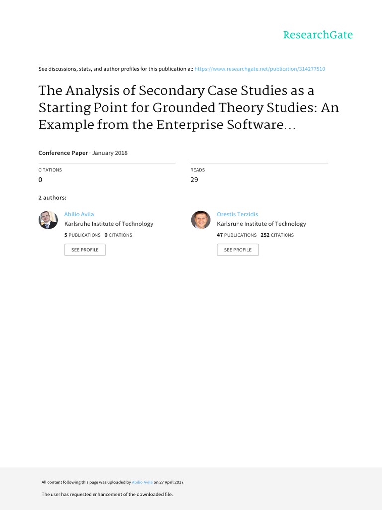 The Analysis of Secondary Case Studies As A Starting Point For Grounded ...