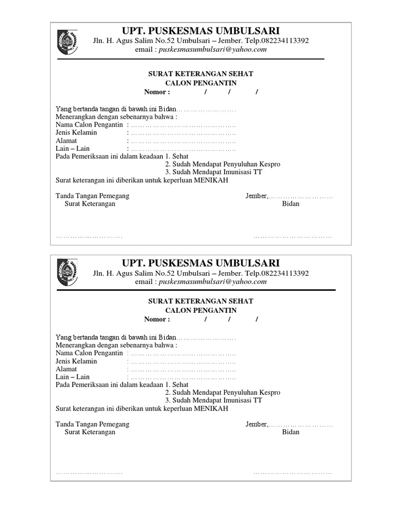 Surat Ket. Catin | PDF
