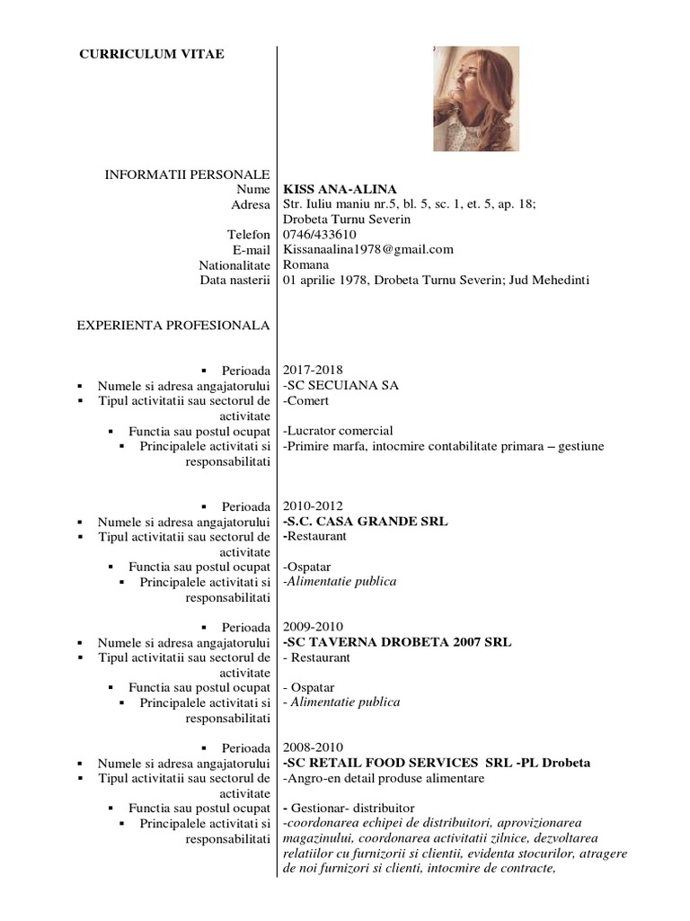 CV Kiss Ana Alina | PDF | Negocios